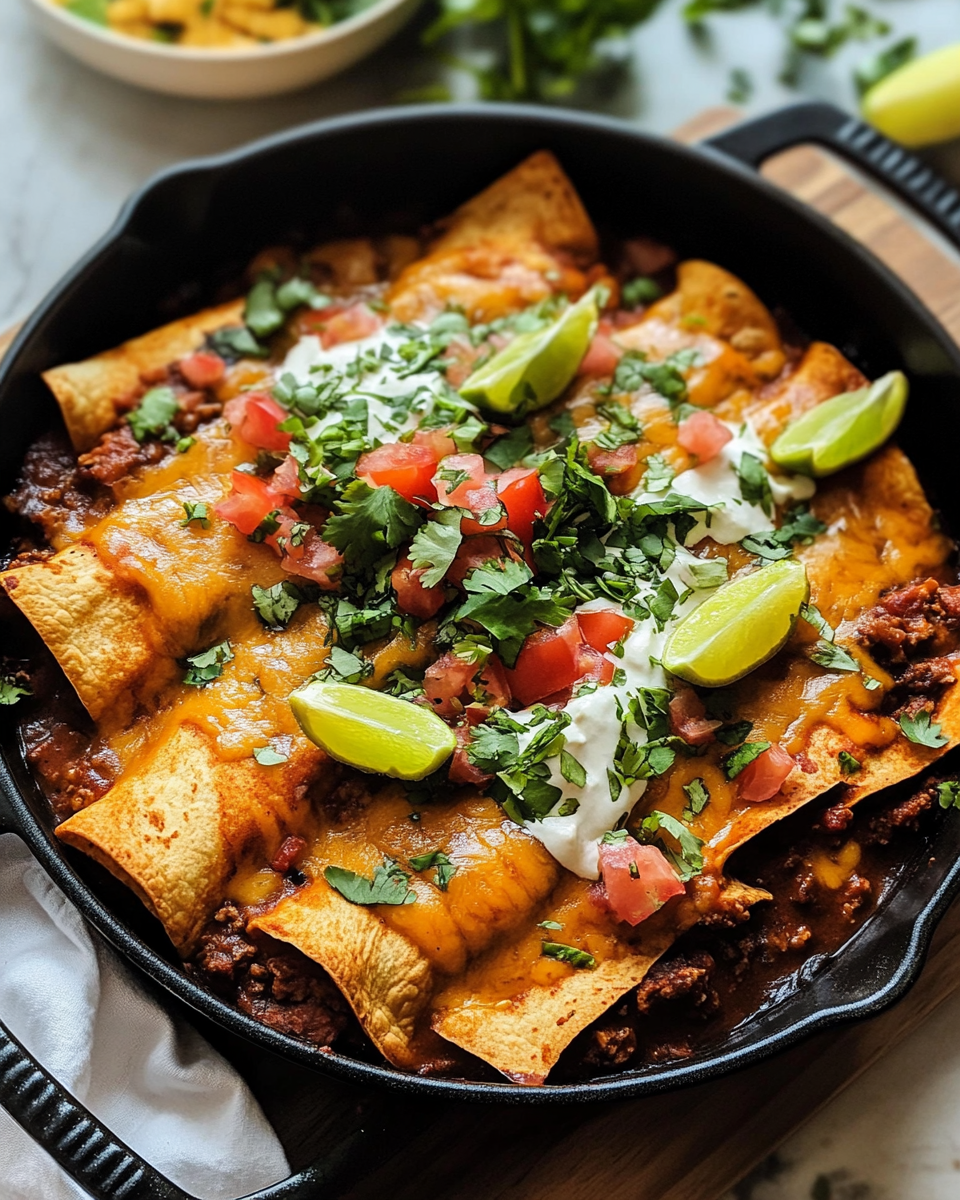 Beef Skillet Enchiladas – Easy One-Pan Cheesy Enchilada Recipe - Momy Cooks