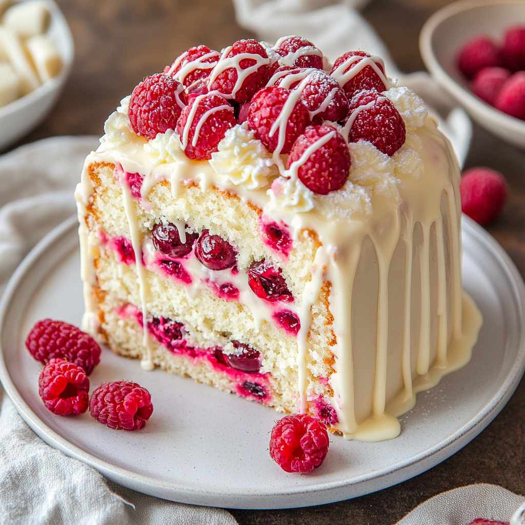 White Chocolate Raspberry Dream Cake - Momy Cooks