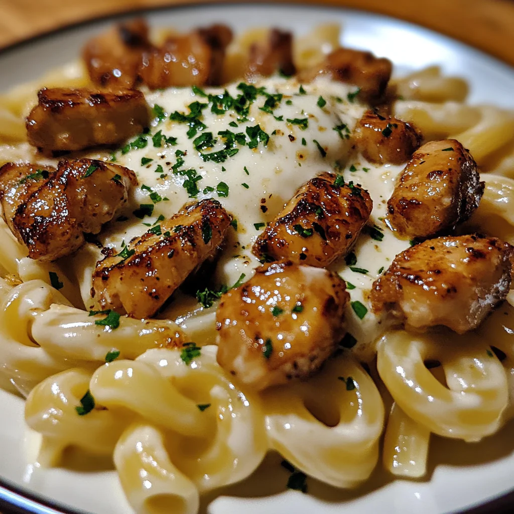 Twisted Pasta with Honey Garlic Chicken & Parmesan Cream - Momy Cooks